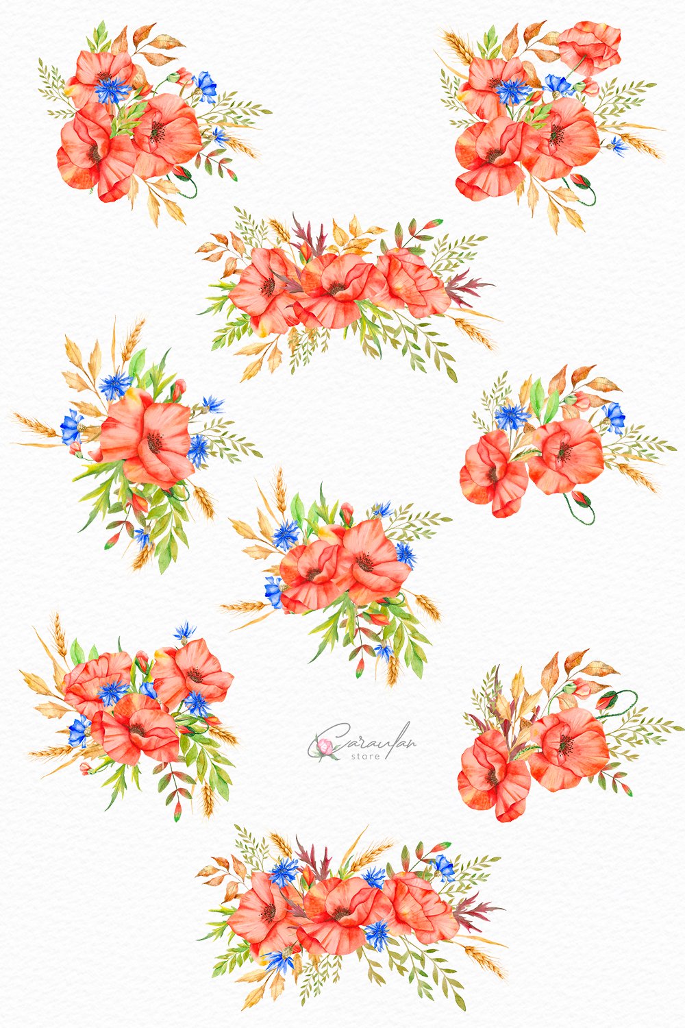 Poppy Watercolor, Poppy Flower Bouquets Sublimation