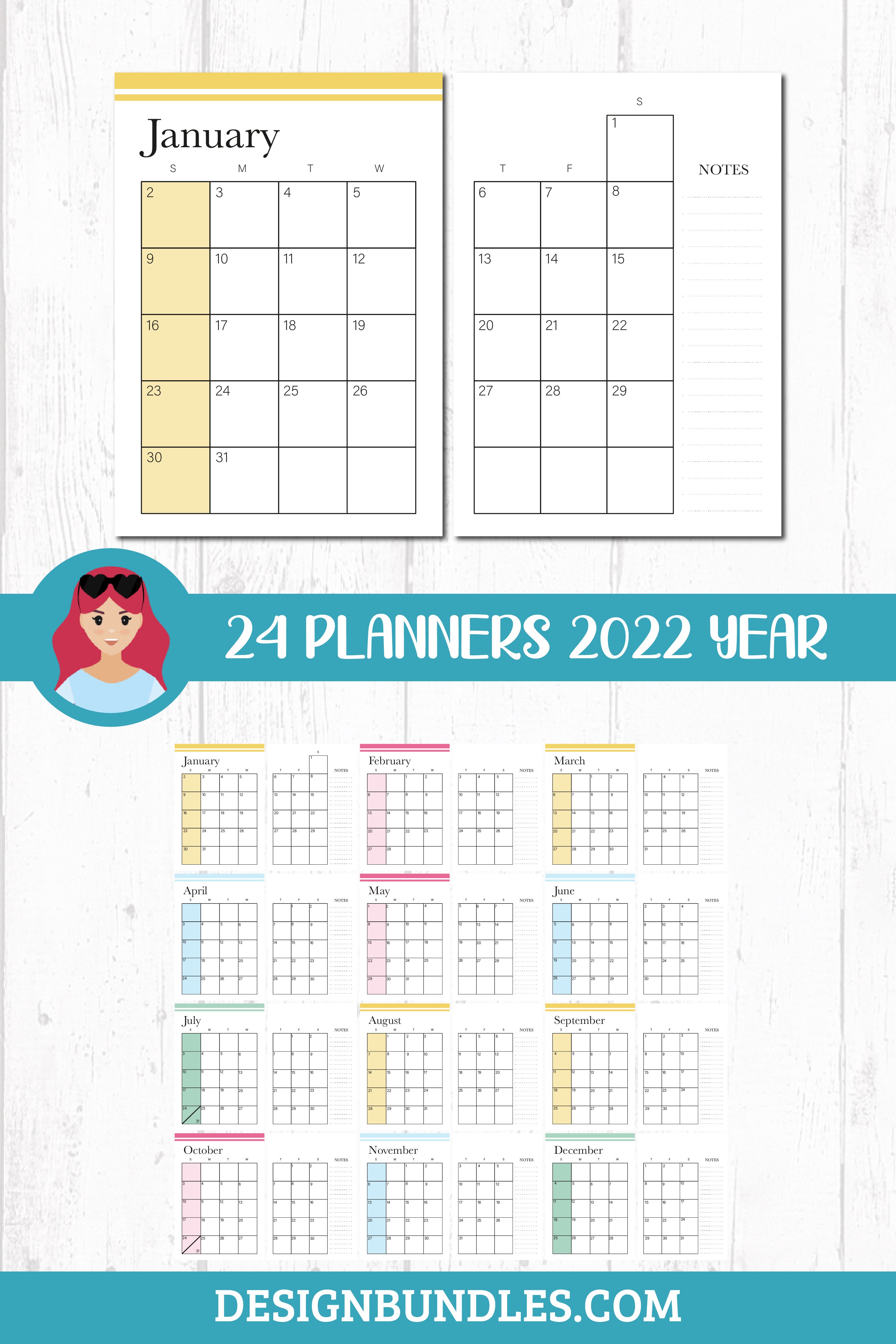 24 Monthly Planner pages A4 size, 2022 dated (1449910)