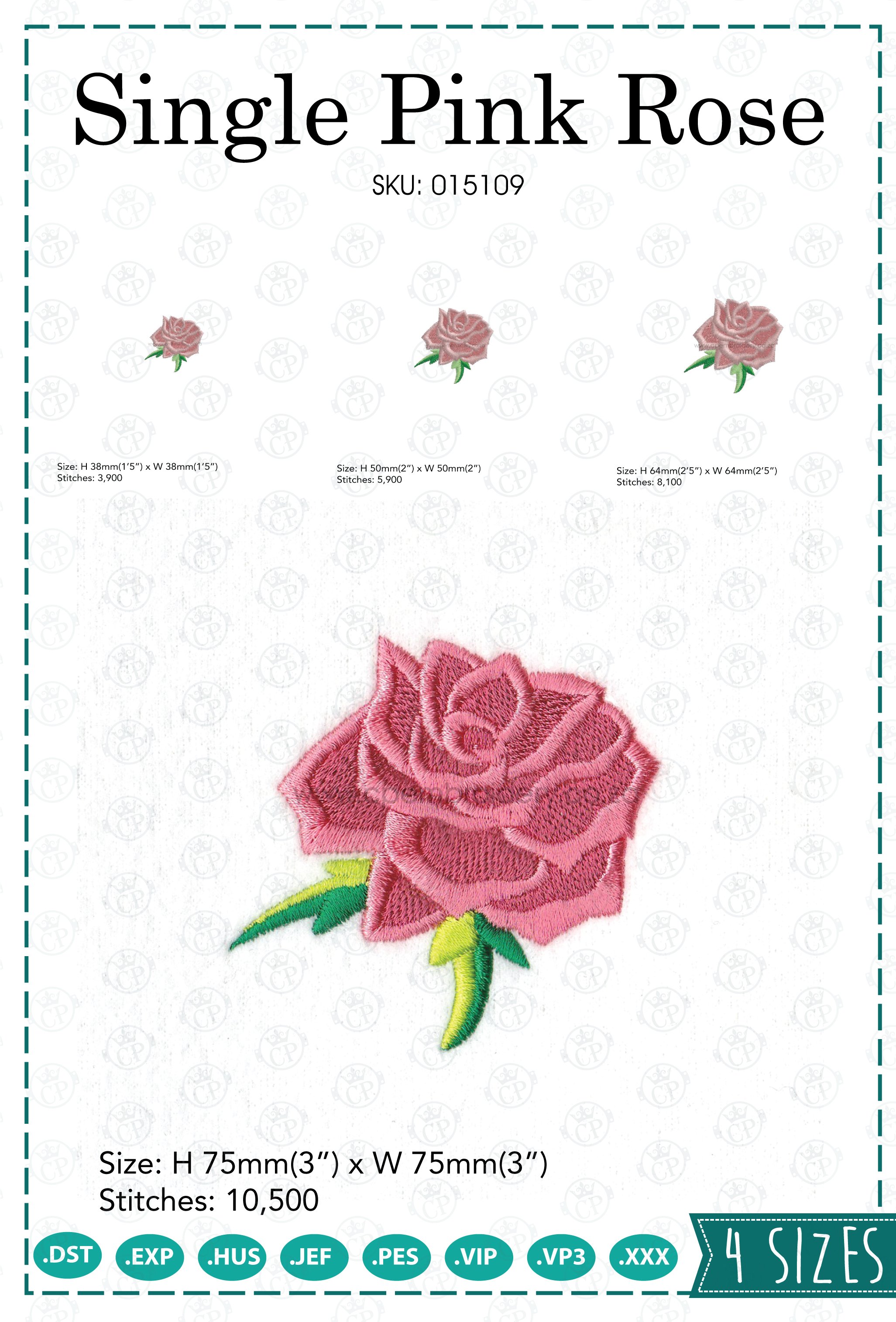 Single Pink Rose Machine Embroidery Design