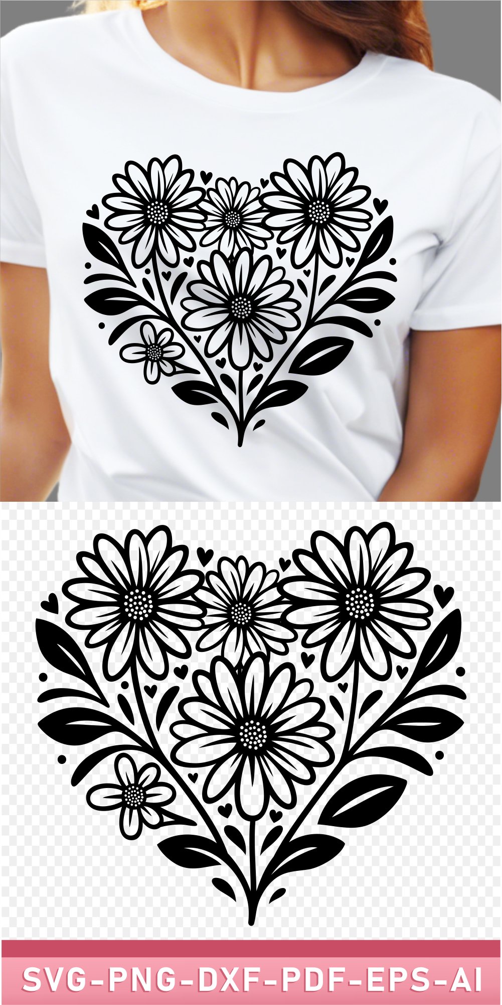 Heart Daisy SVG, Valentine SVG, Love SVG, Boho Flowers SVG