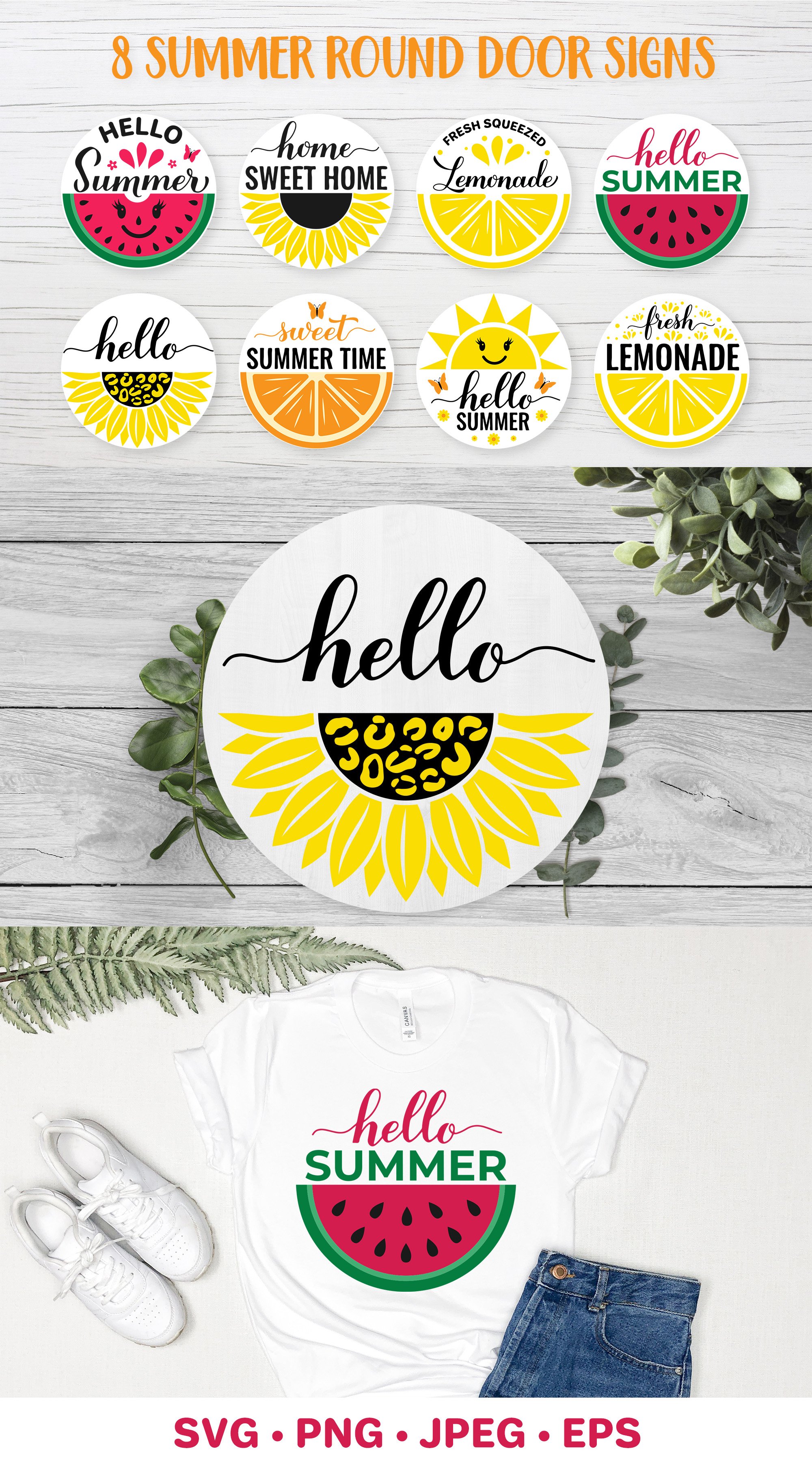 Summer round sign SVG bundle. Farmhouse welcome sign
