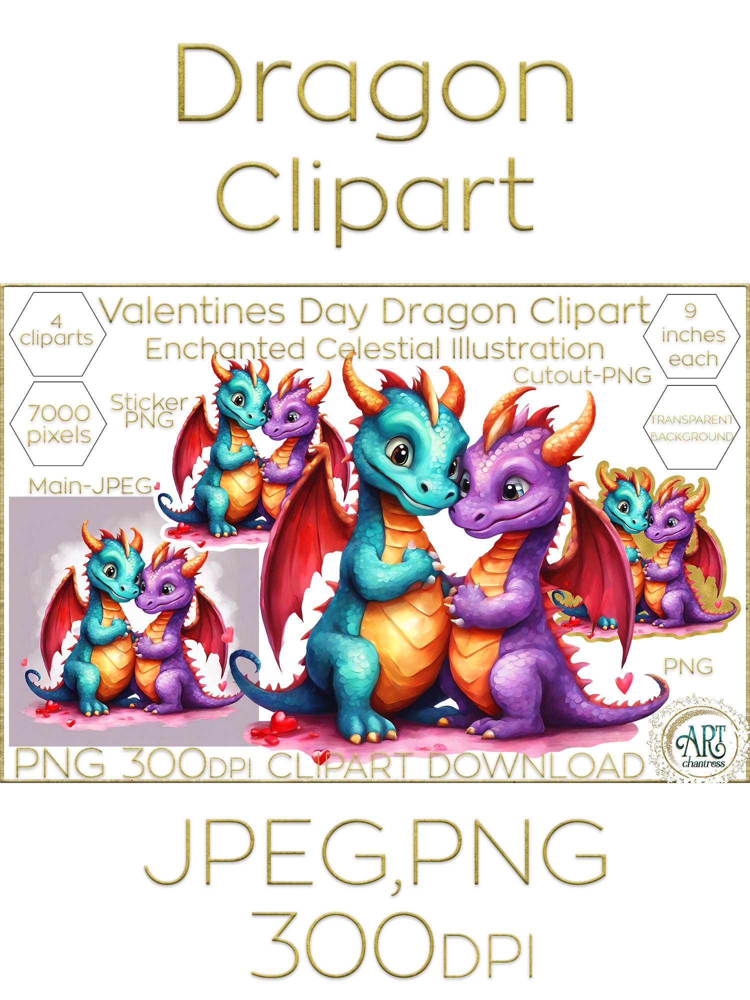 Valentines Day Cute Dragon Clipart Magic Fantasy Graphics