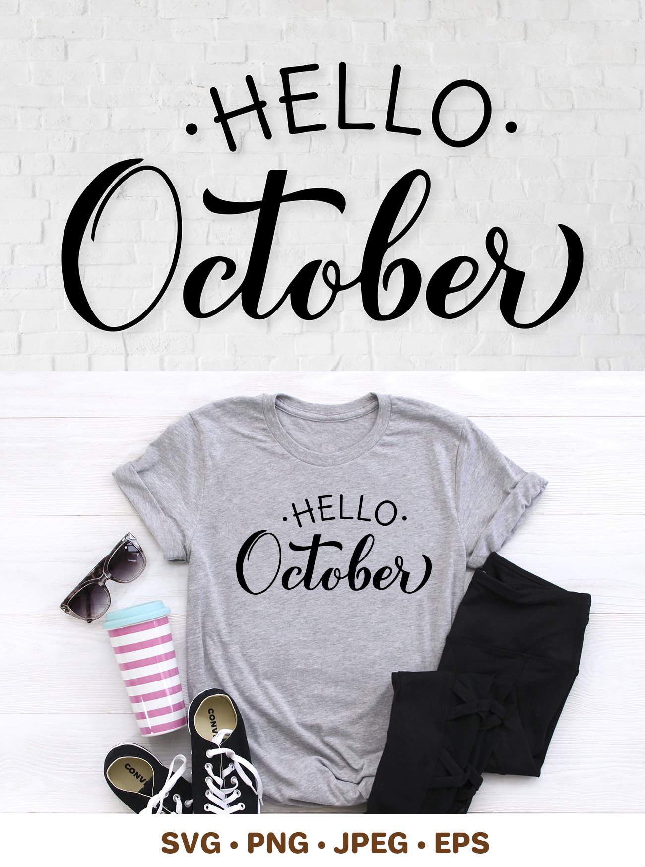 Hello October SVG. Fall quote calligraphy. Autumn saying.