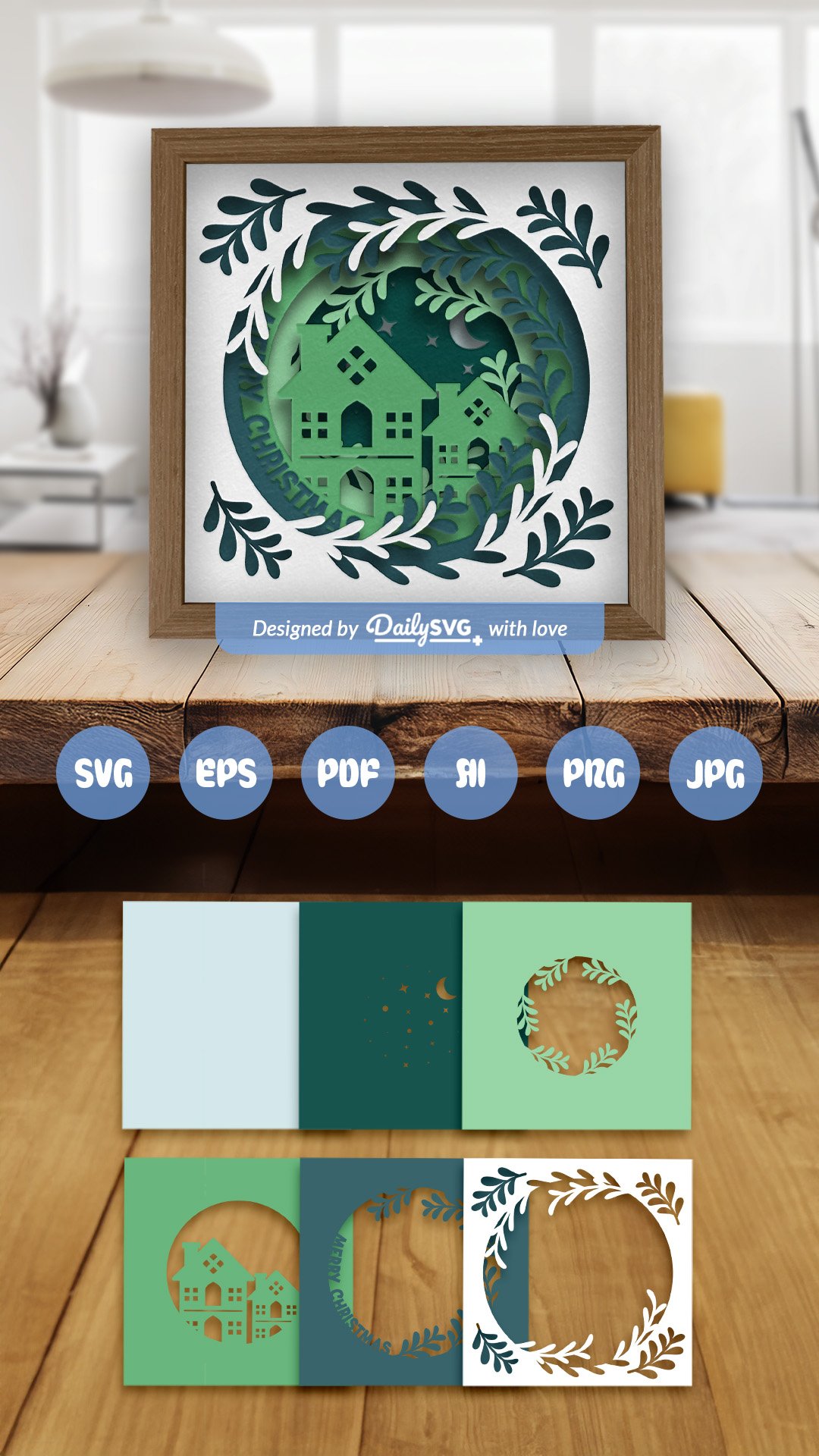 Christmas House Layered Papercut 3D Shadow Box