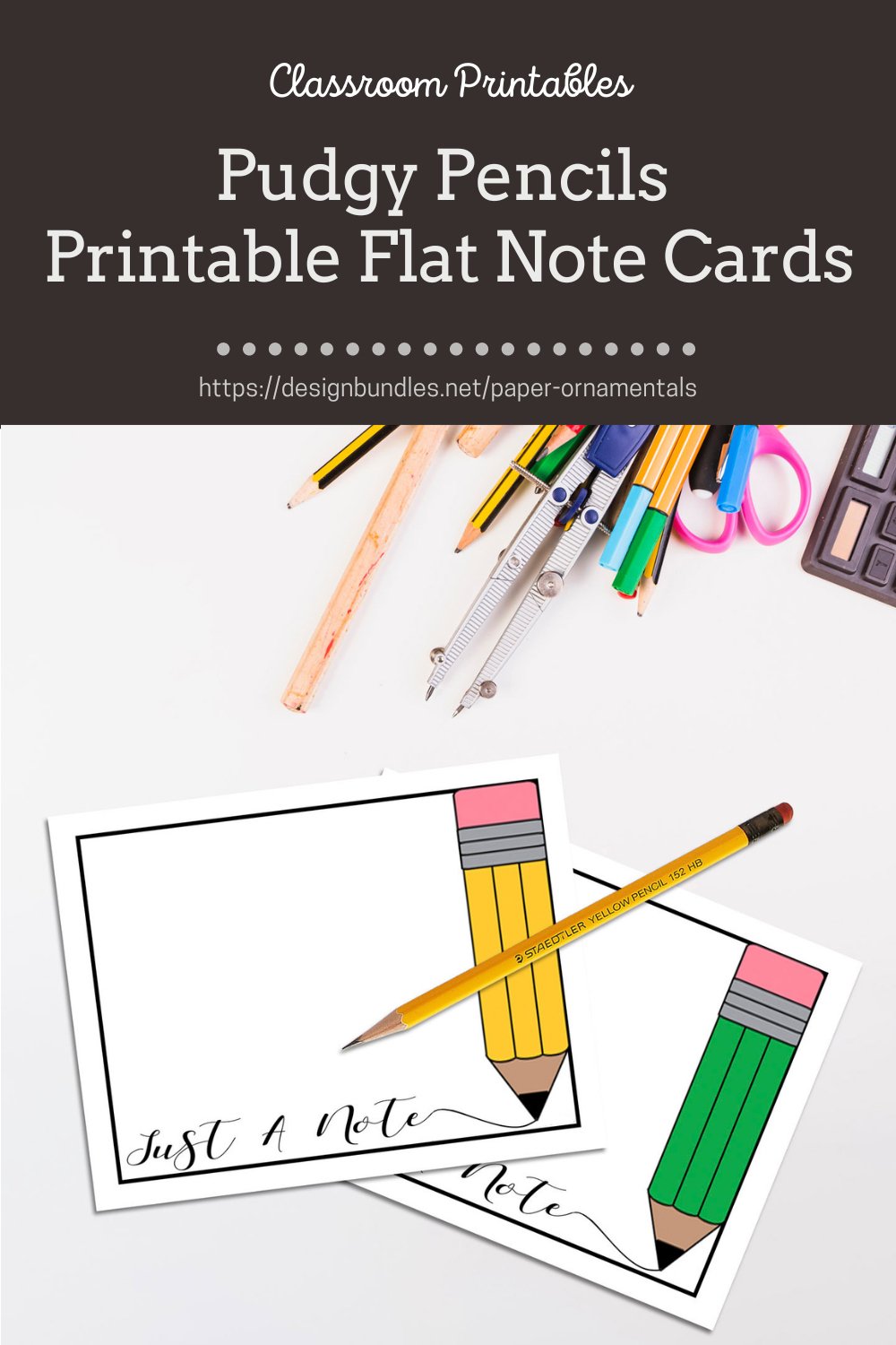 Flat Note Card, Post Card, Large Pudgy Pencils Set 3