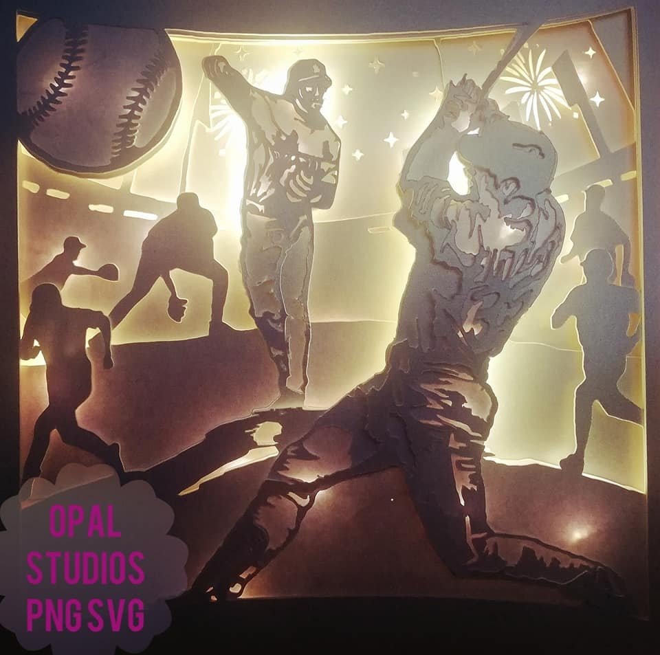 Baseball sports USA fathers day 3d layered shadow box light