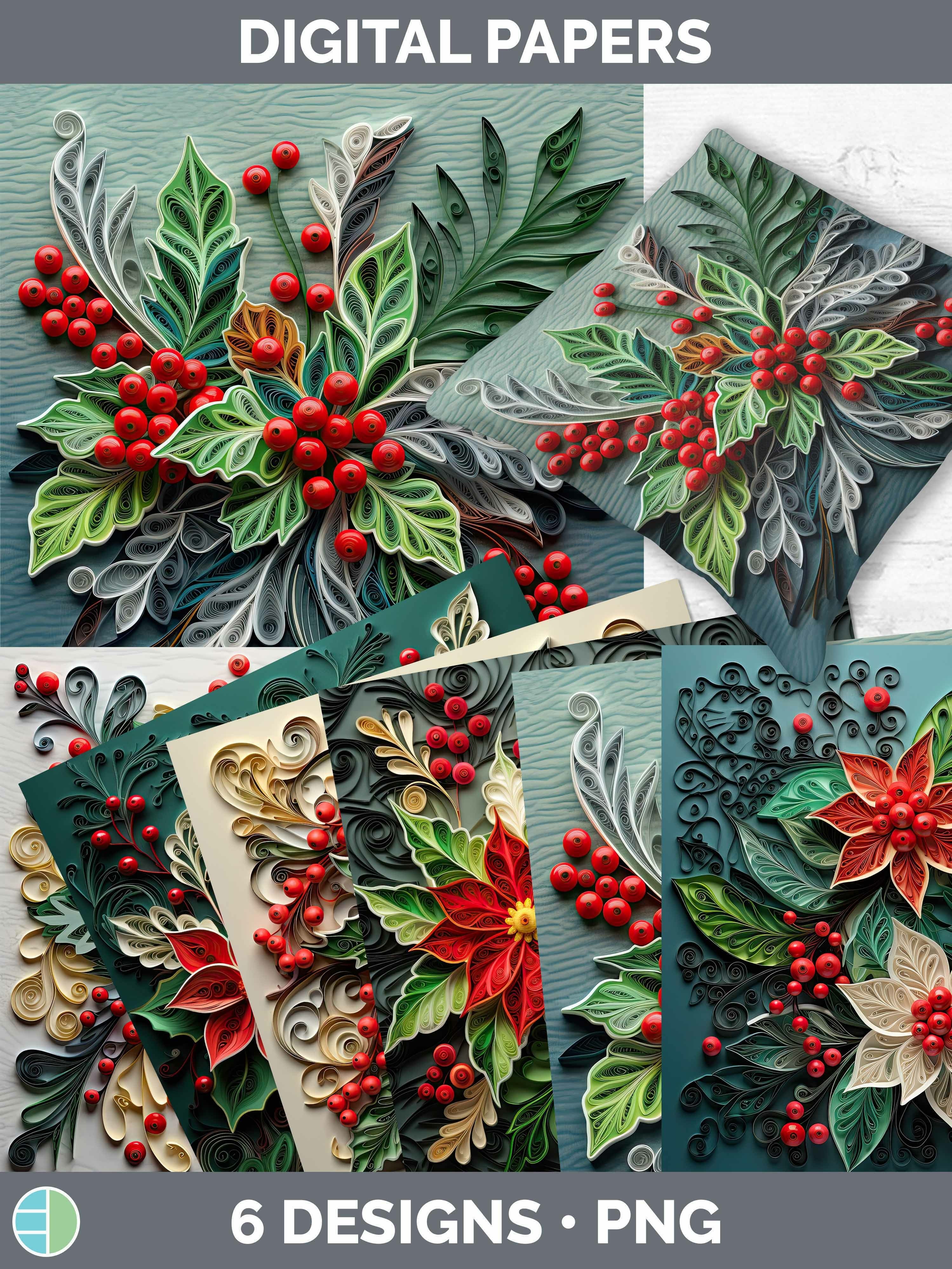 3D Christmas Holly Paper Backgrounds | Bundle Digital Scrapb