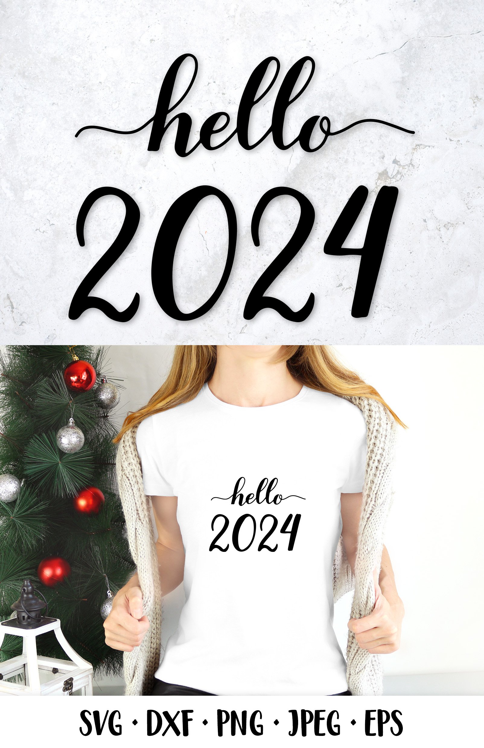 Hello 2024 hand lettered SVG. New Year shirt design