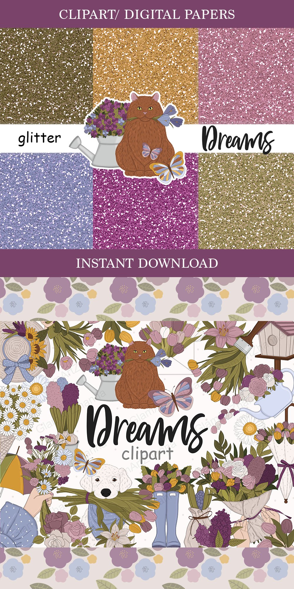 Spring Glitter Paper | Sparkle Background Collection
