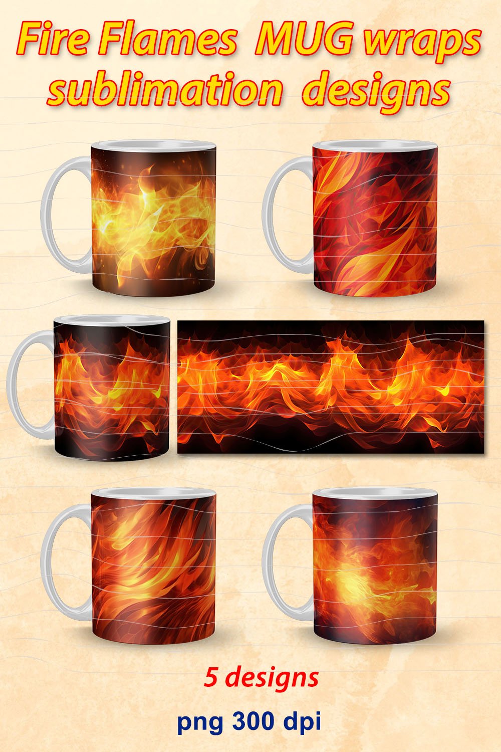 Mug Wrap Bundle| 3D Fire Flames Mug Sublimation Designs PNG