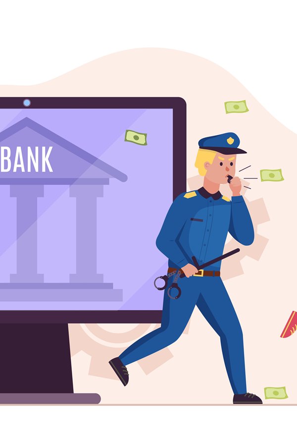 Hacker and police. Cyber security in work. Policeman from mo