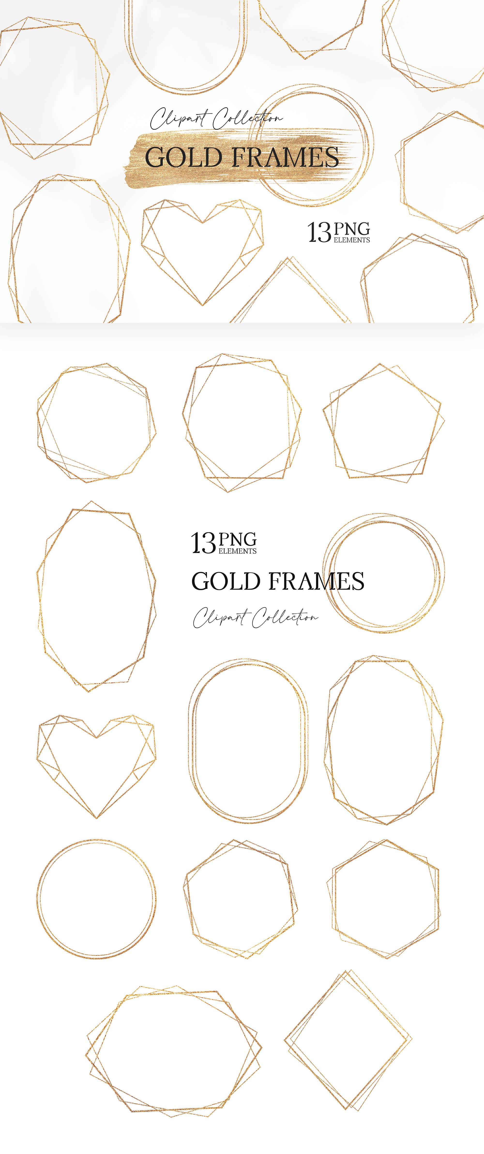Gold Geometric Frames clipart, Polygonal Glitter Frames