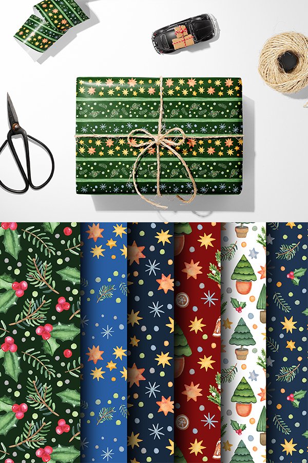 Digital Paper, Christmas Seamless Backgrounds, PNG, Jpeg