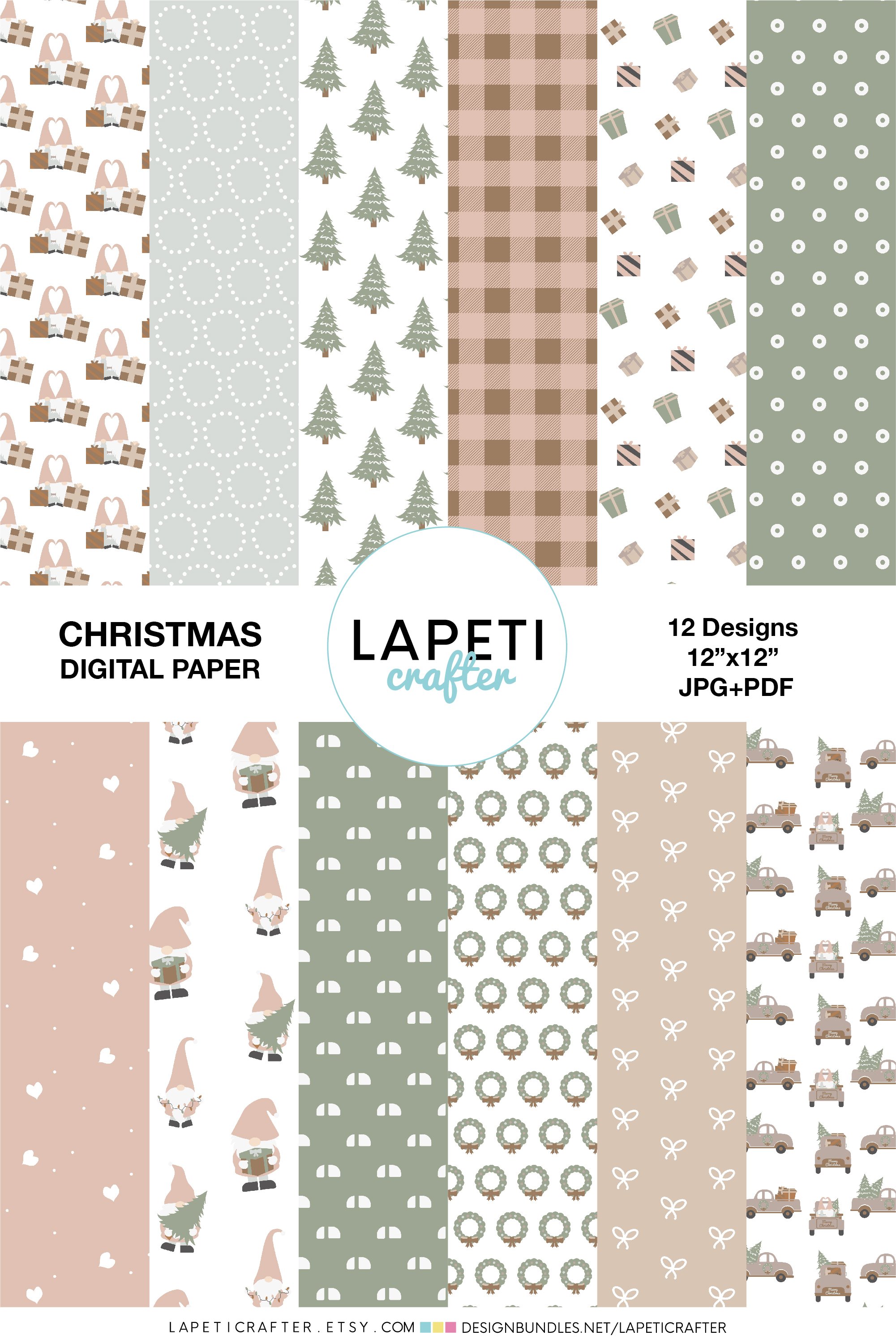 Vintage Christmas Gnome Collection Digital Paper Pack