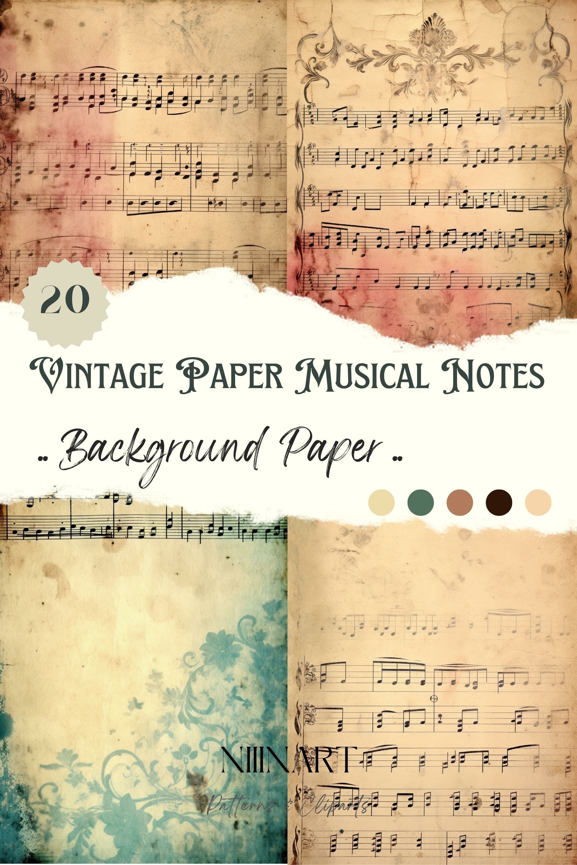 Vintage Musical Notes Digital Paper | A4 Size 8.5"x11" Paper