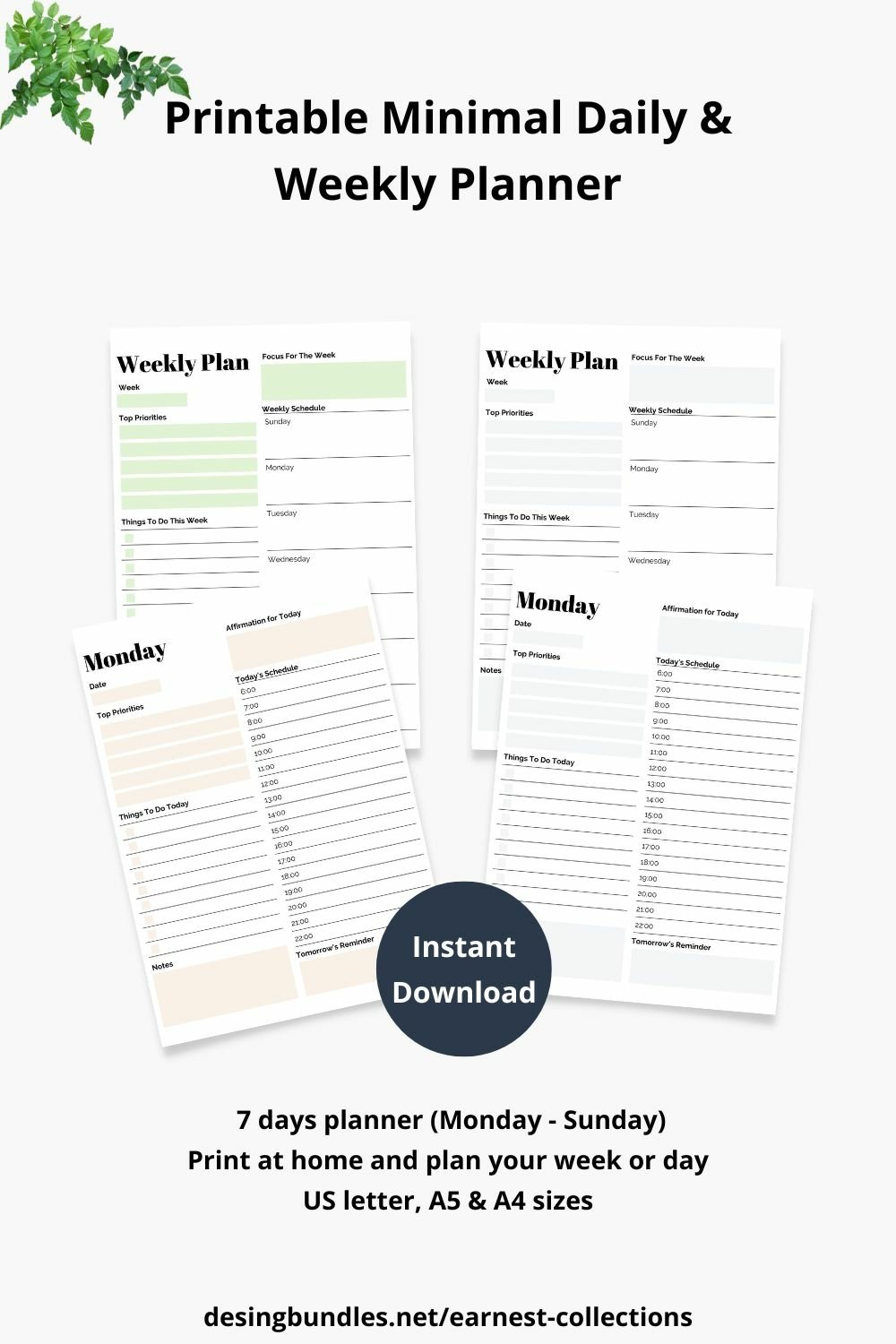 Daily and weekly planner printable PDF