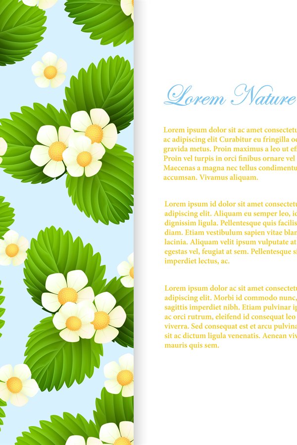 Nature banner template with realistic leaves and flowers