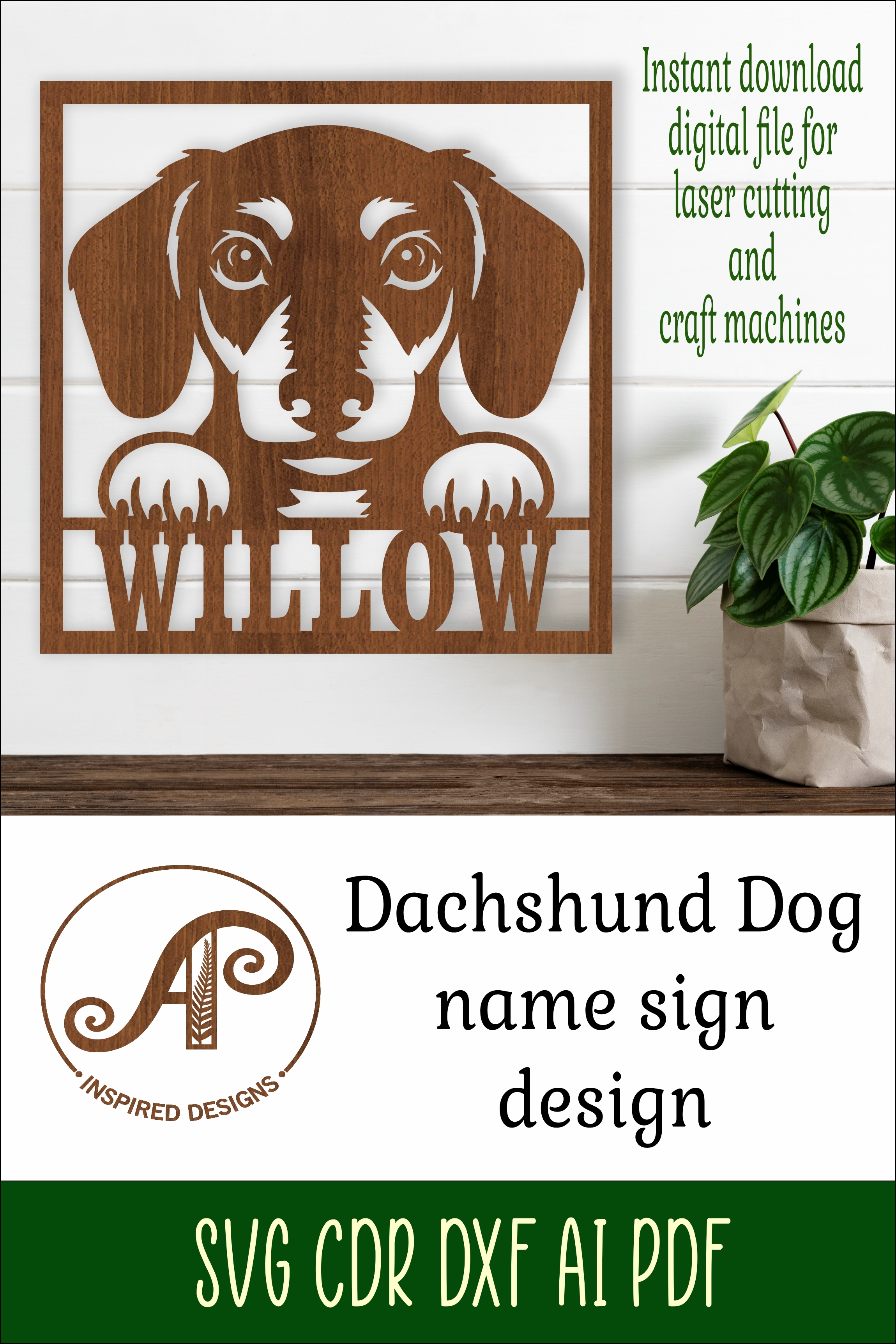 Dachshund Dog name wall art sign or card