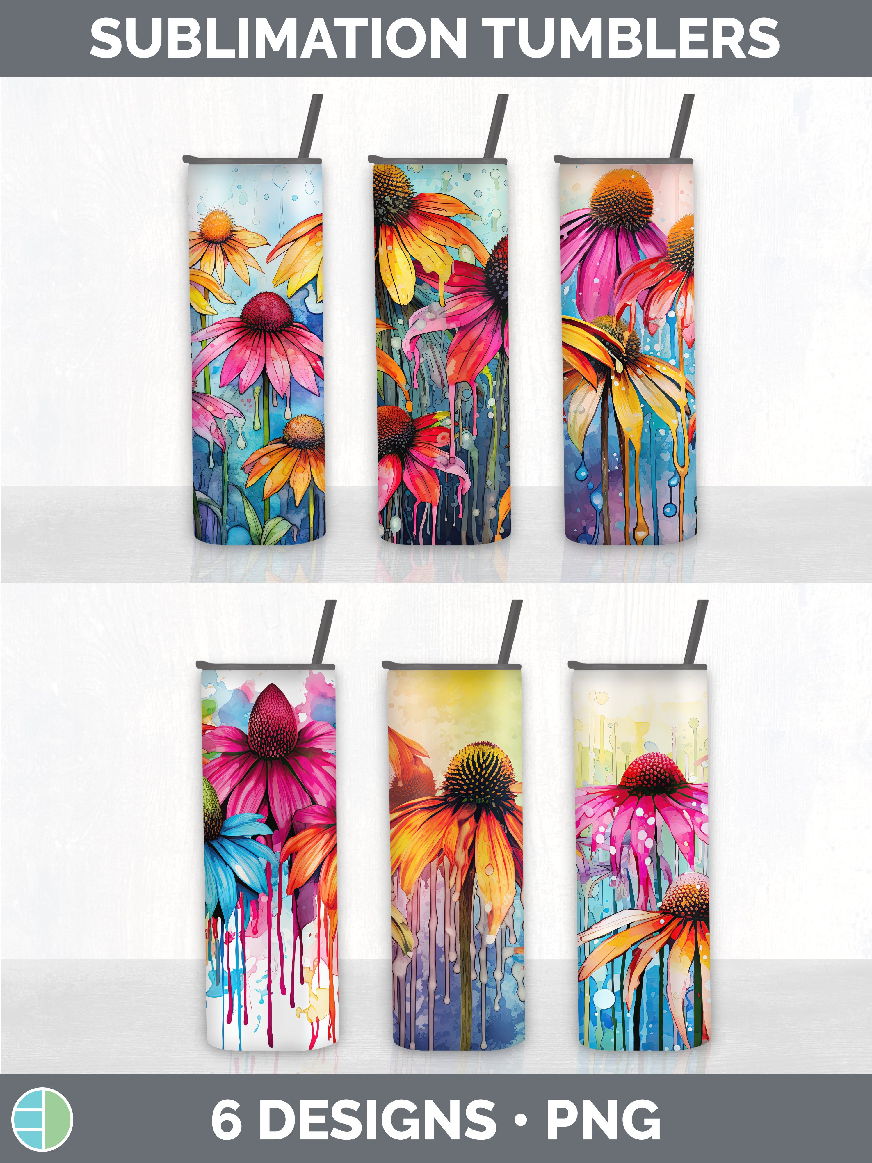 Splat Rainbow Coneflower Flowers Tumbler | Bundle 20 oz Skin