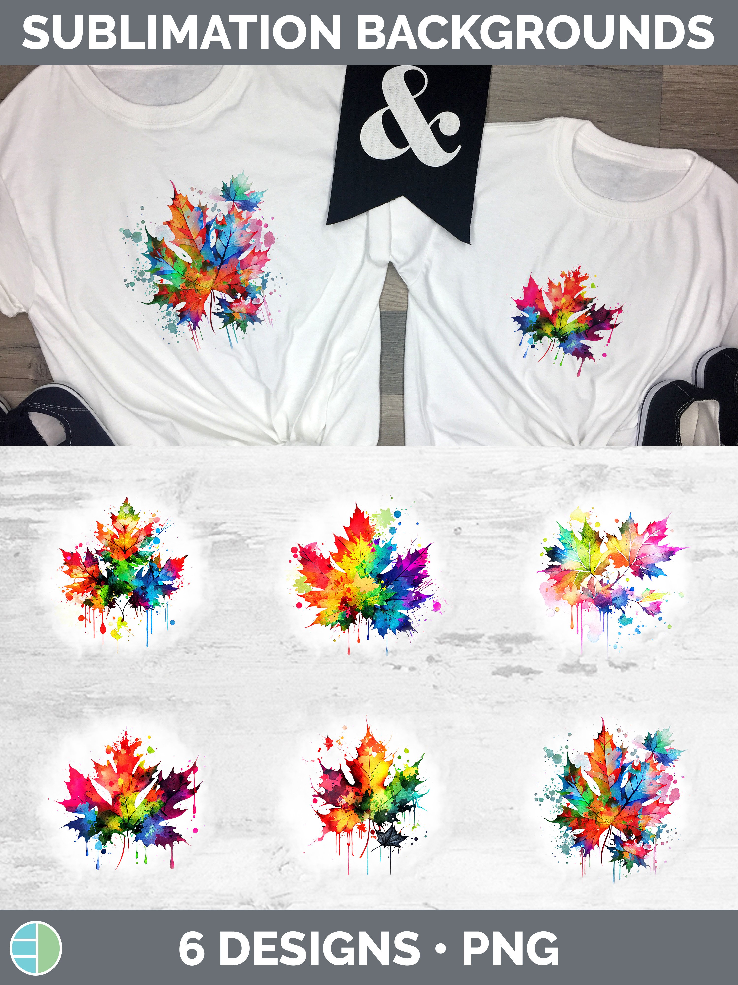 Rainbow Maple Leaves Grunge Background | Sublimation Distres
