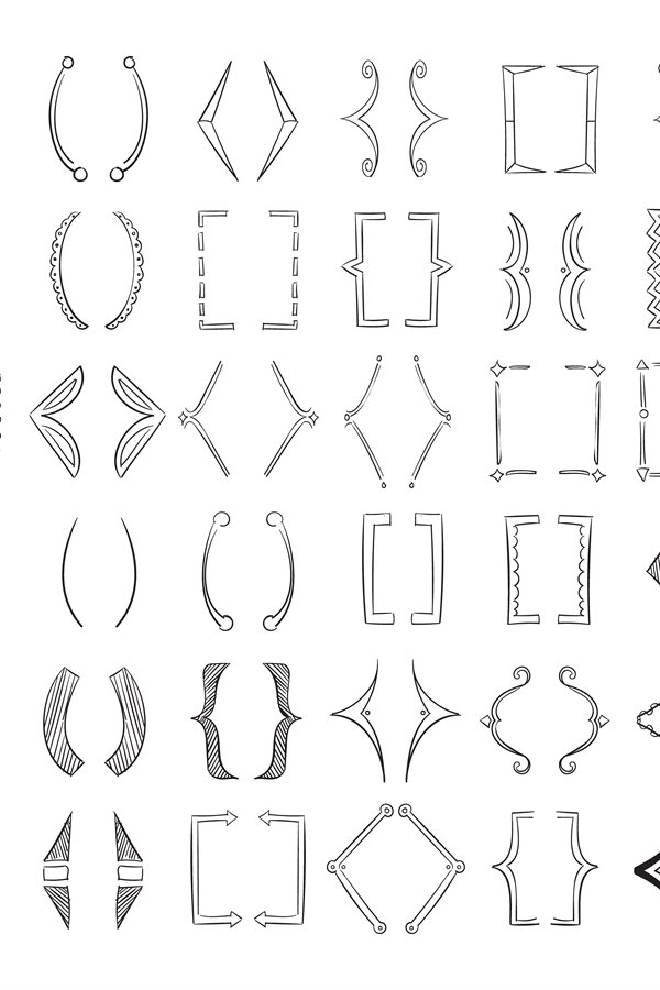 Hand drawn parenthesis, sketchy square brackets vector colle