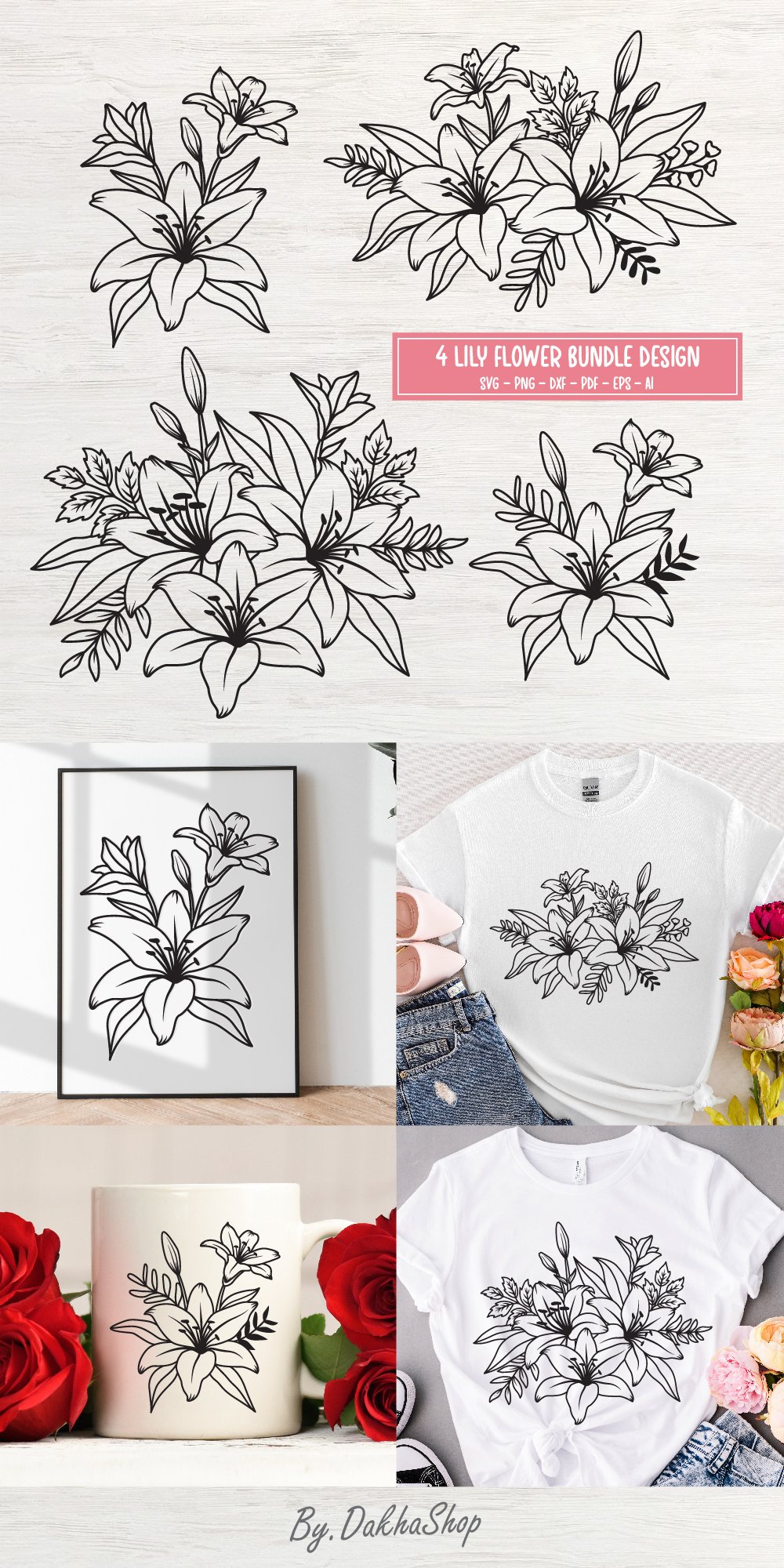 4 Lily Svg Bundle, Lily Flower Svg, Lily Clipart, Flower Svg