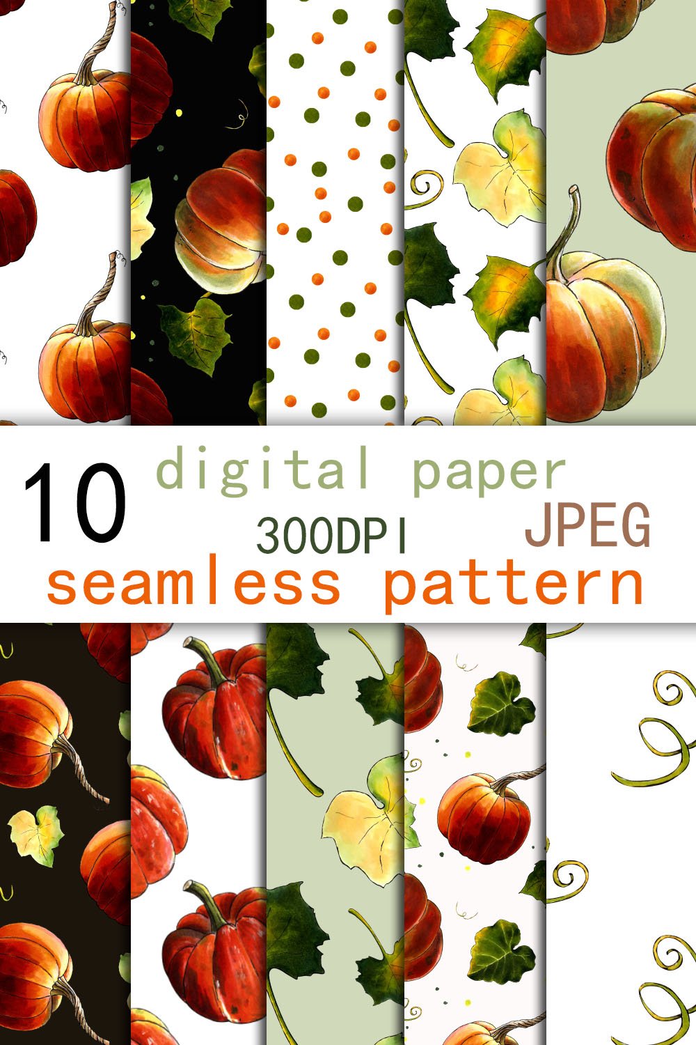 Pumpkin digital paper bundle. Seamless pattern (2013230)