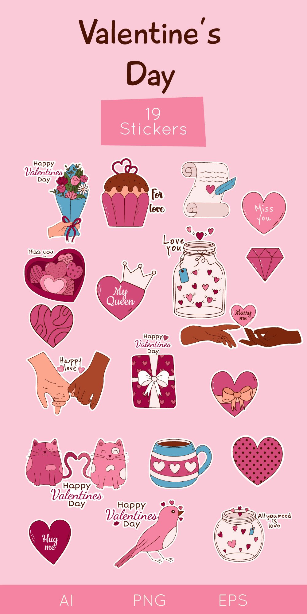 Valentine stickers set.
