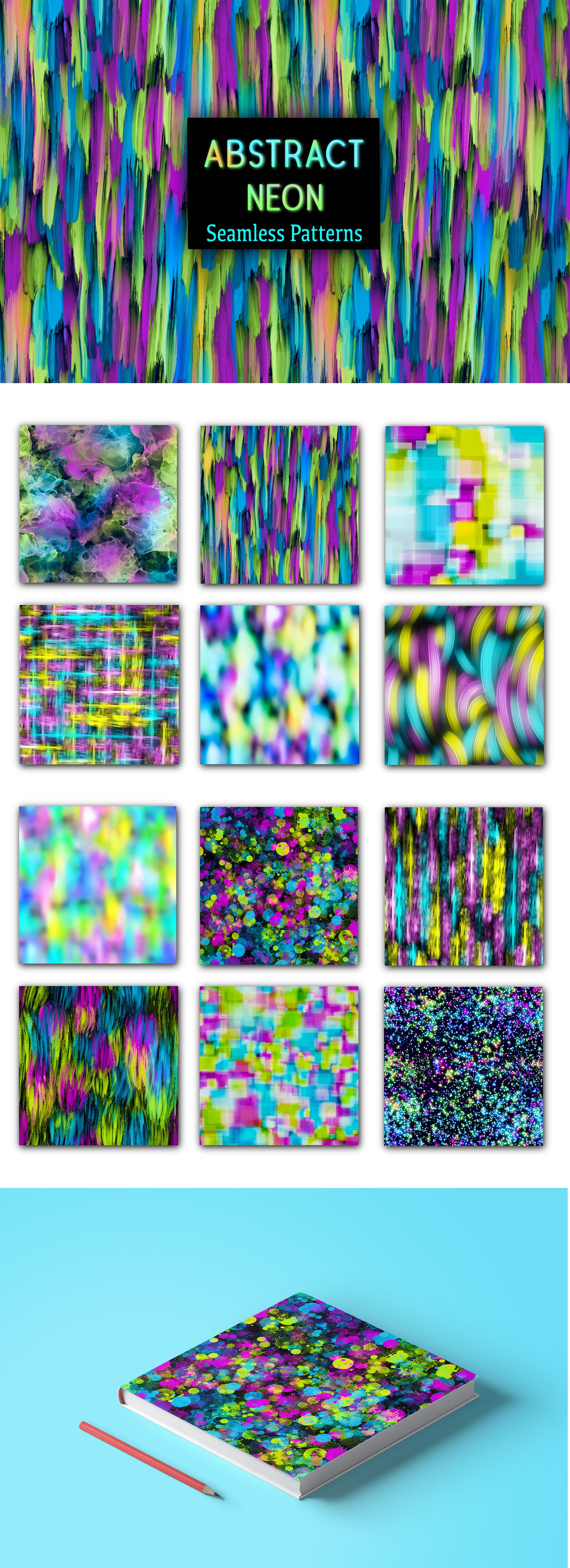 12 Neon Abstract Seamless Patterns Textures Background Color