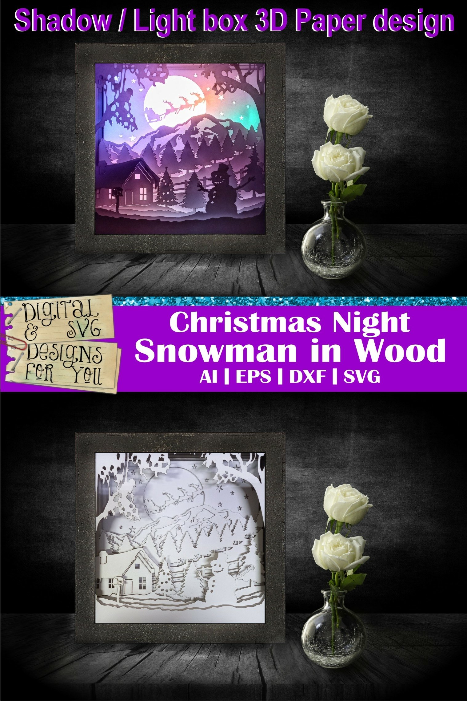 3D Christmas Snowman in woods | 3D Light box | 3d Shadow box