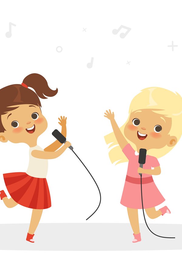 Singing kids. Vector cute children choir. Kids vocal group i