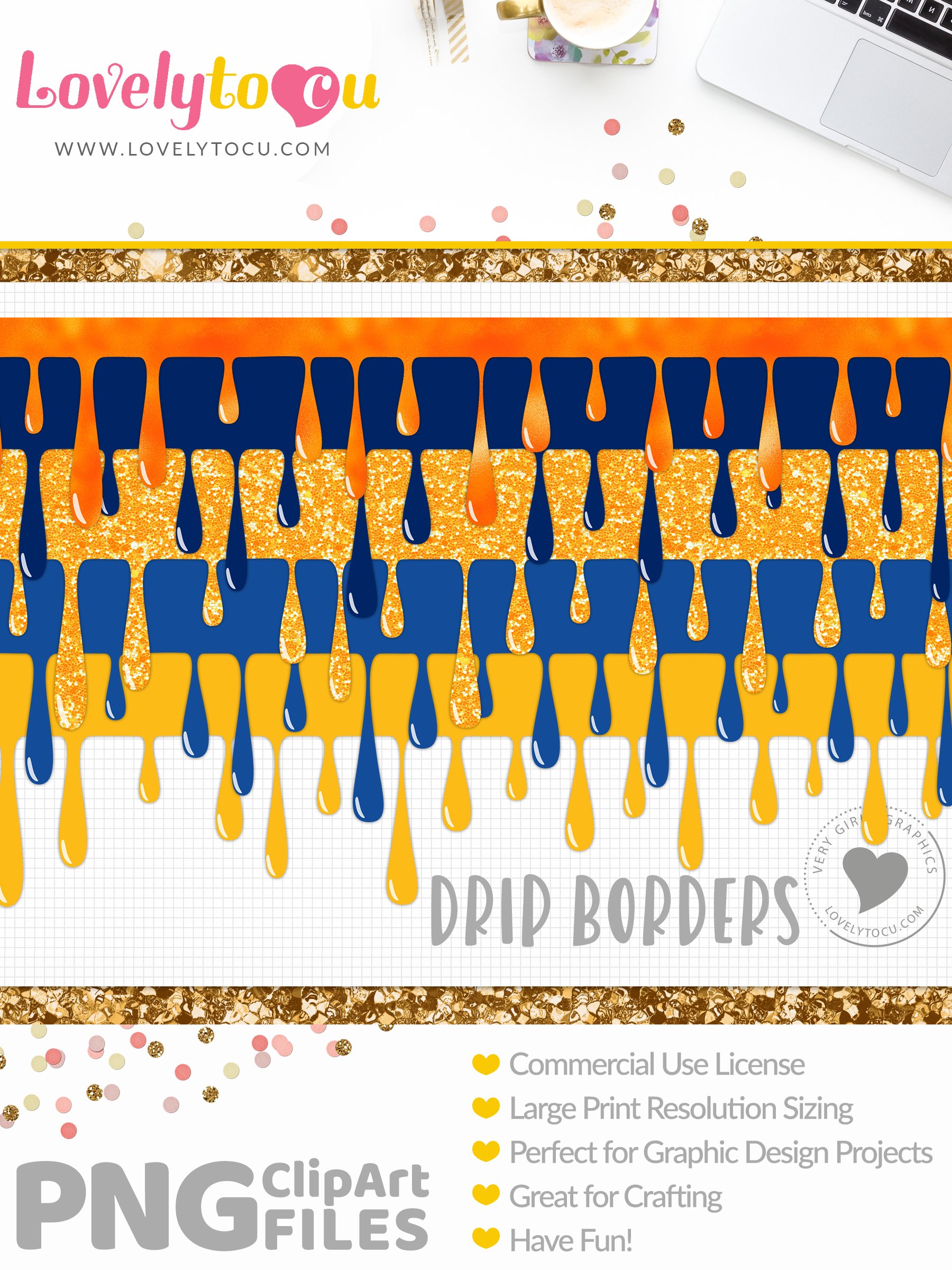 Glitter drip borders, graphic design elements, (2079344)