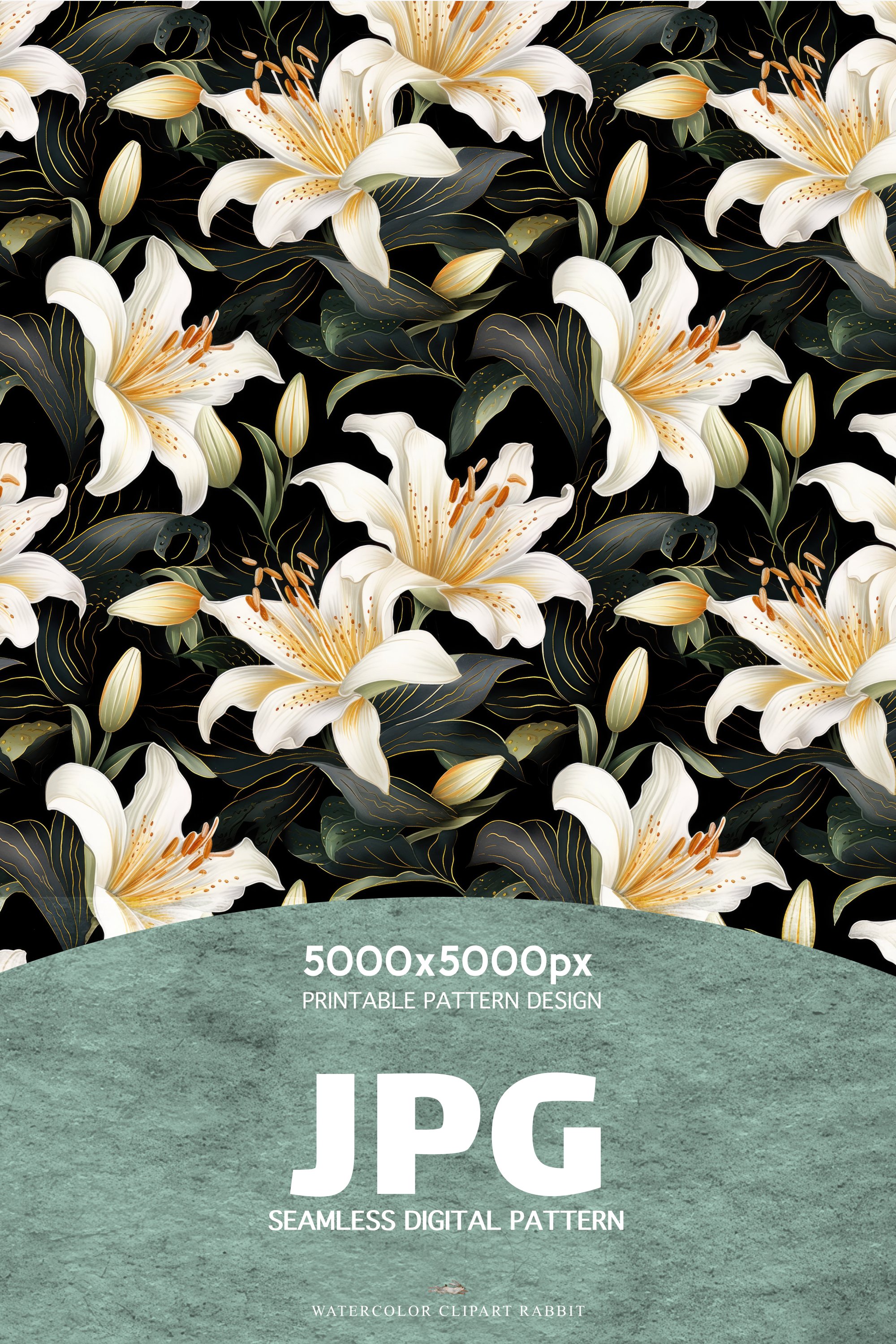 Lily Flowers Pattern Seamless Digital Paper JPG Background