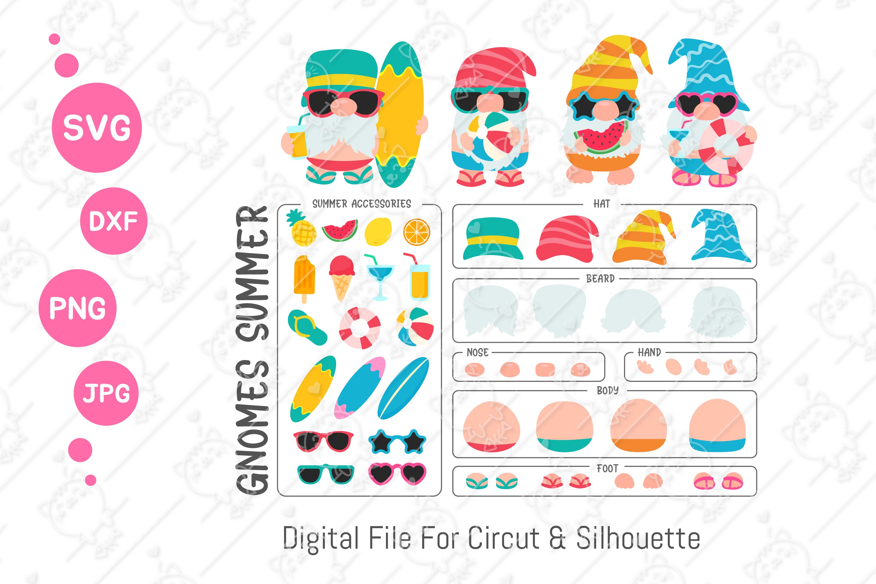 Gnomes Summer svg Bundle| Beach Gnomes |svg png dxf