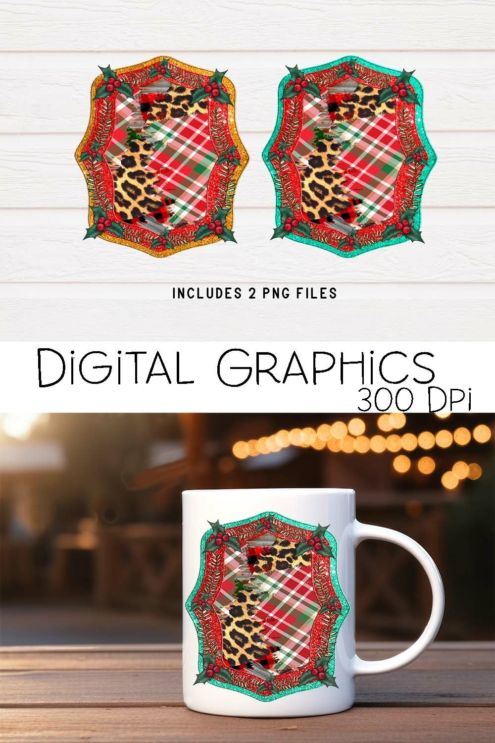 Green Gold Christmas Cheetah Plaid Frame Sublimation