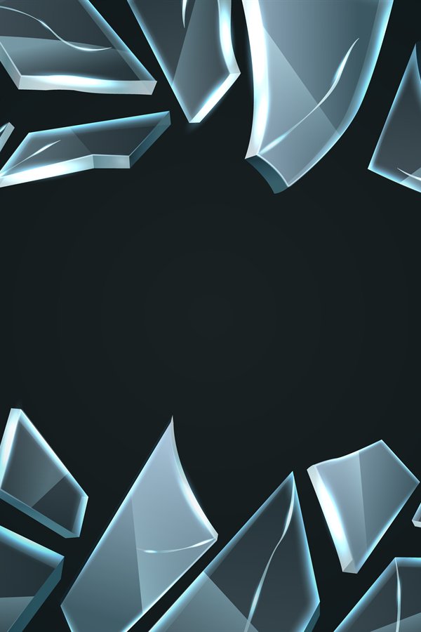 Broken glass frame. Realistic smashed window, shards with cr