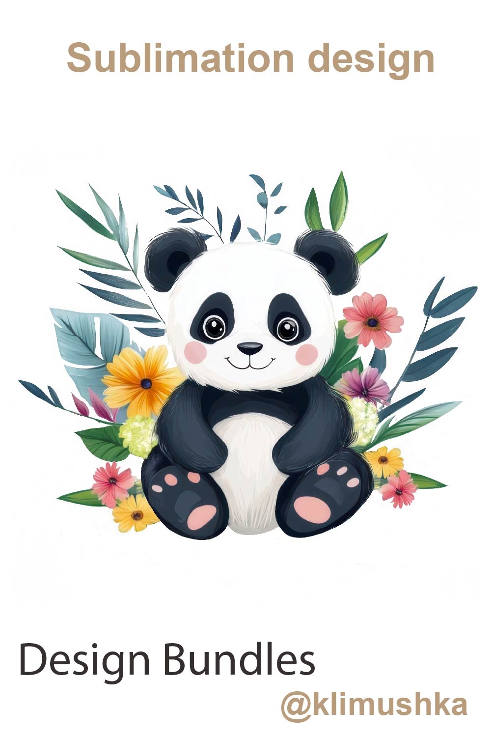 Cute panda sublimation|Bear in flowers PNG