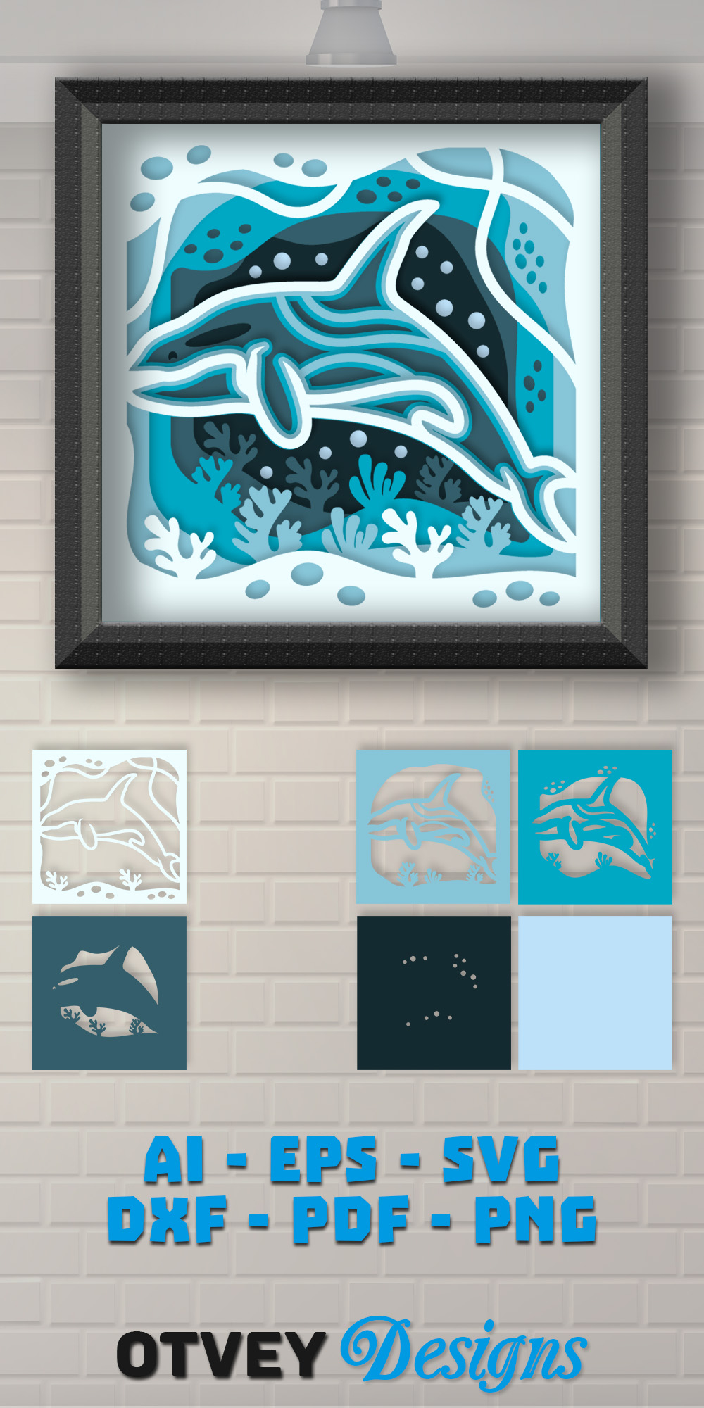 Dolphin in a seabed atmosphere 3D Layered Papercut (6774960)