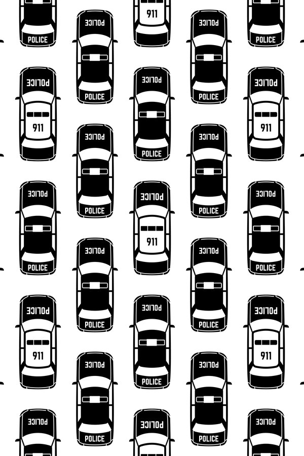 Black and white police cars seamless pattern
