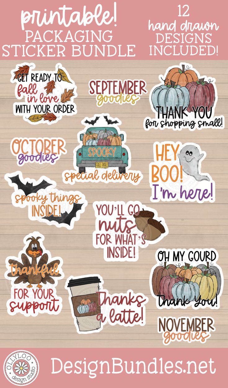 Fall Printable Packaging Stickers Bundle - 12 Designs