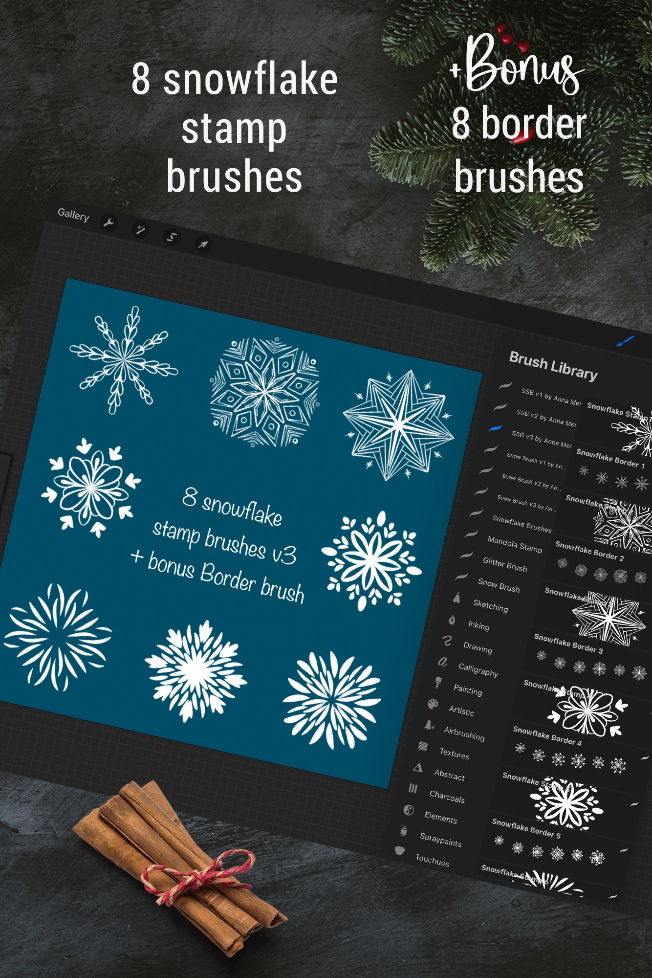 Procreate snowflake stamp brushes | 16 Procreate (1366289)