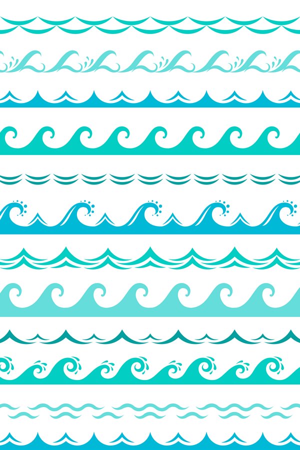 Sea wave borders. Seamless ocean storm waves wavy surface bl