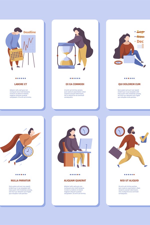 Time management onboard. Smartphone screen vertical banners