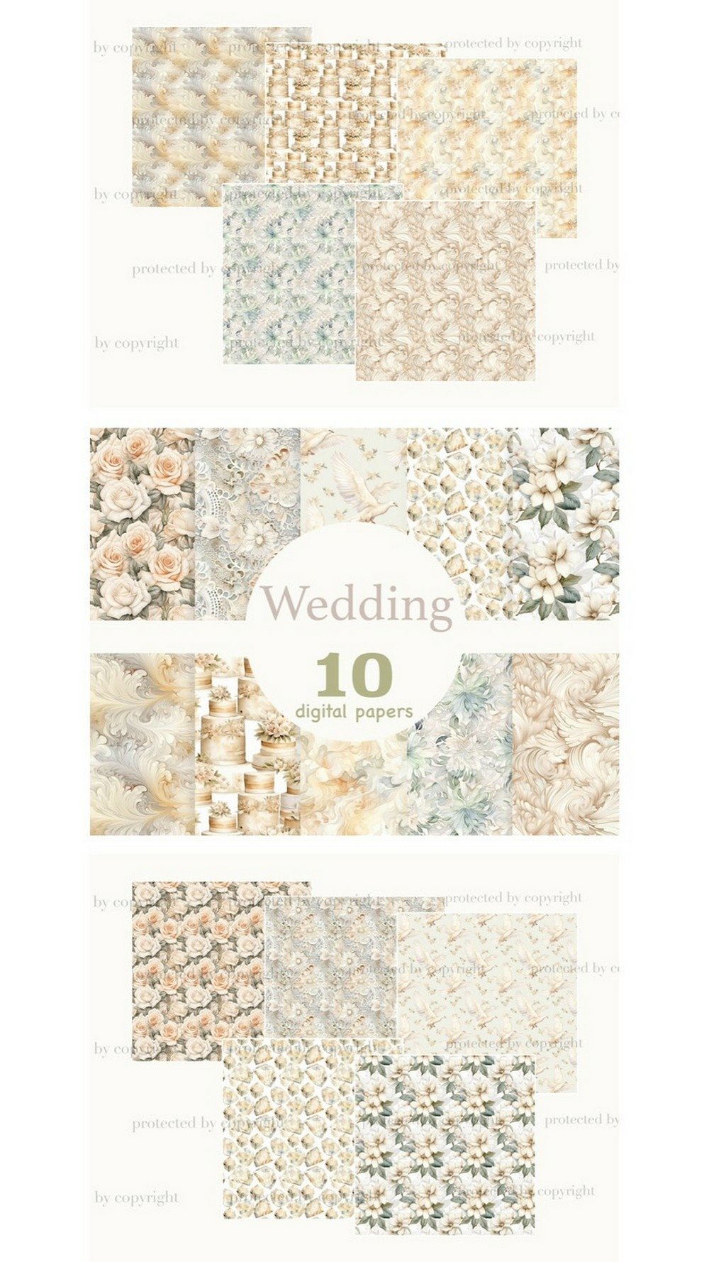 Watercolor Wedding Digital Paper | Ivory Pattern