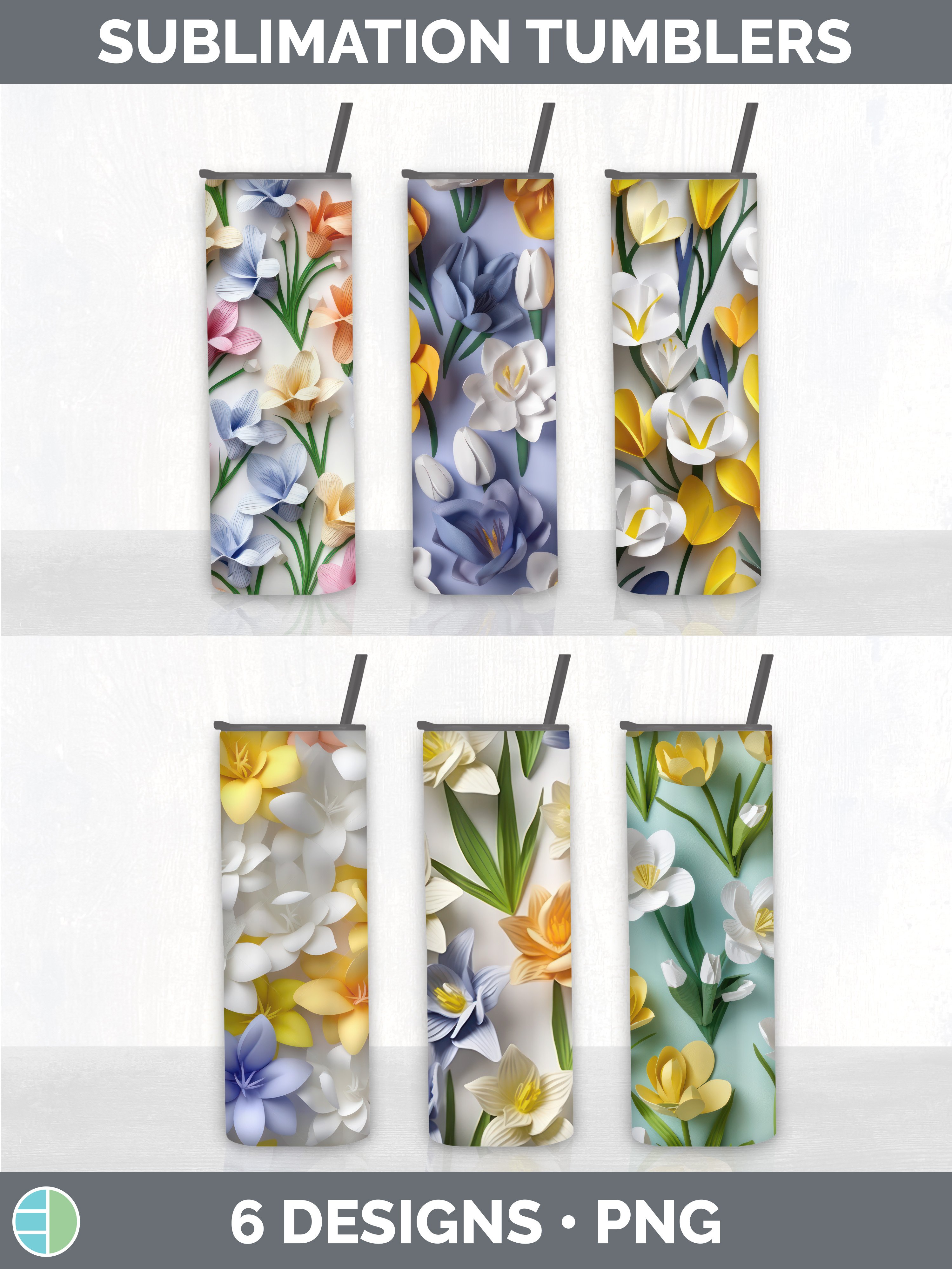 3D Paper Freesia Flowers Tumbler | Sublimation 20 oz Skinny