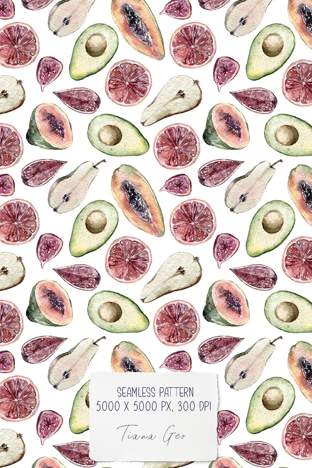 Watercolor fruit seamless patterns / digital paper