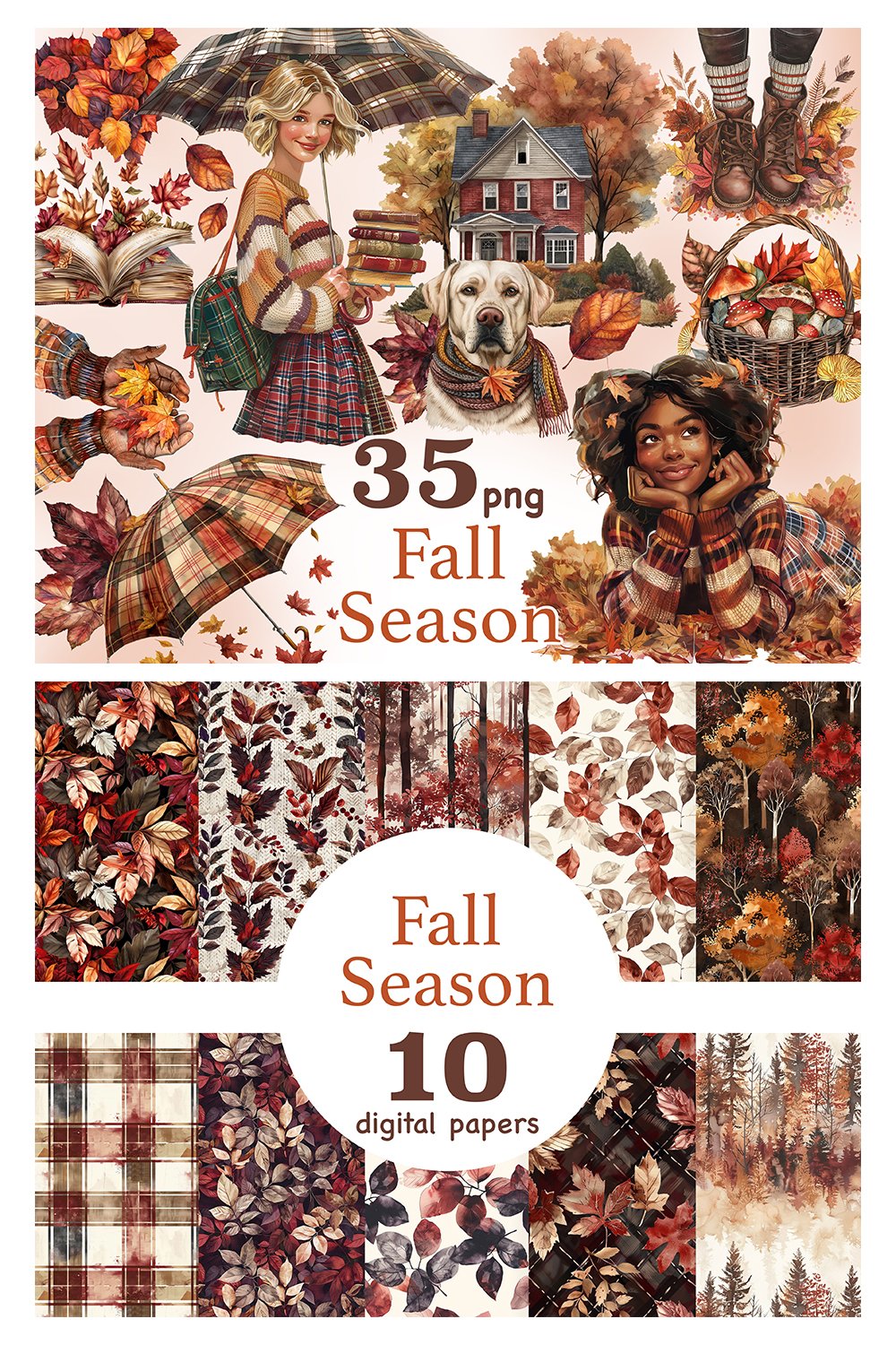 Fall Season Clipart PNG | Autumn Cottagecore Bundle