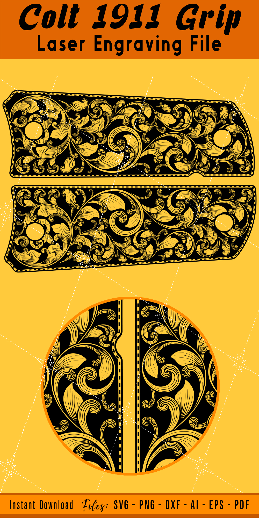 Colt 1911 Grip - Scrollwork Firearms Laser Engraving File