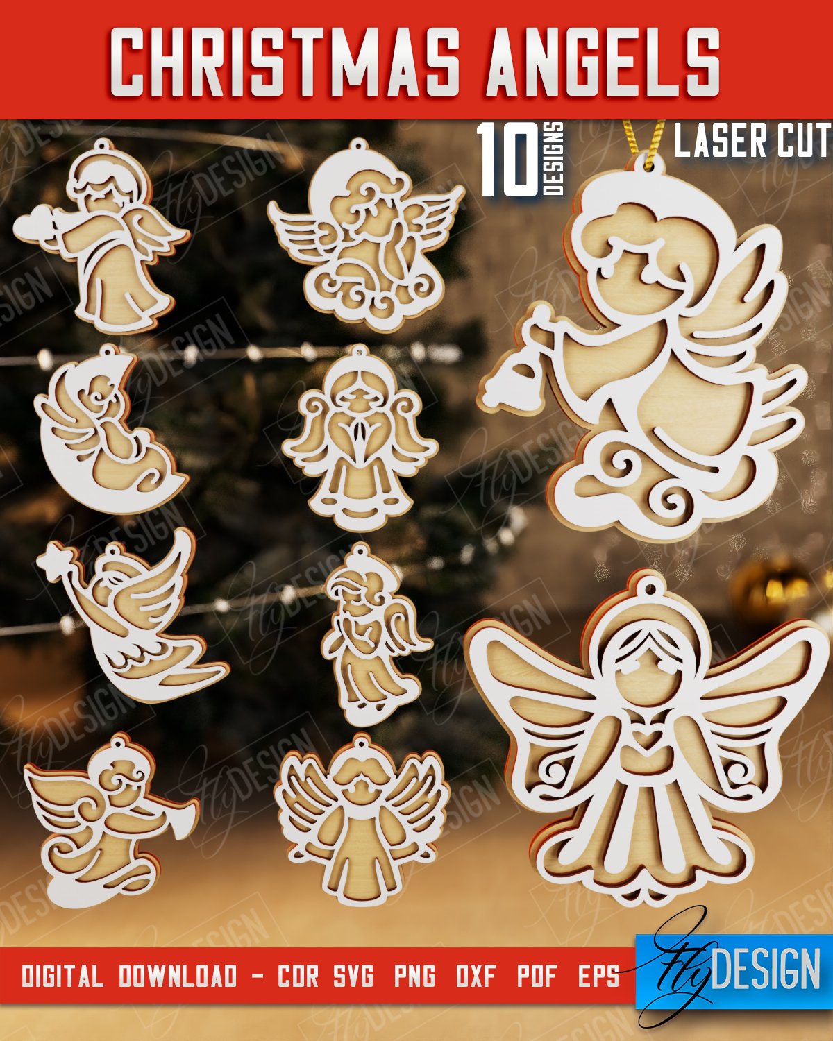 Christmas Angels Laser Cut Files Bundle | Christmas Ornament