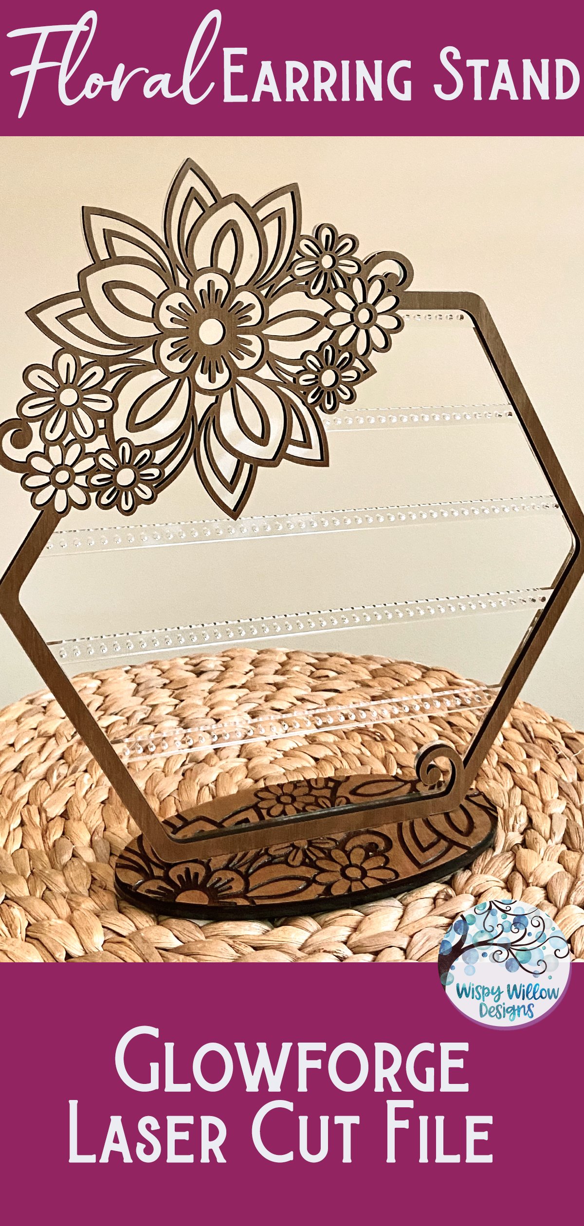 Floral Earring Stand for Glowforge or Laser Cutter